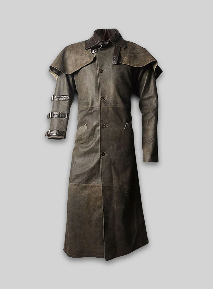 Army Brown Leather Duster - Free Shipping USA