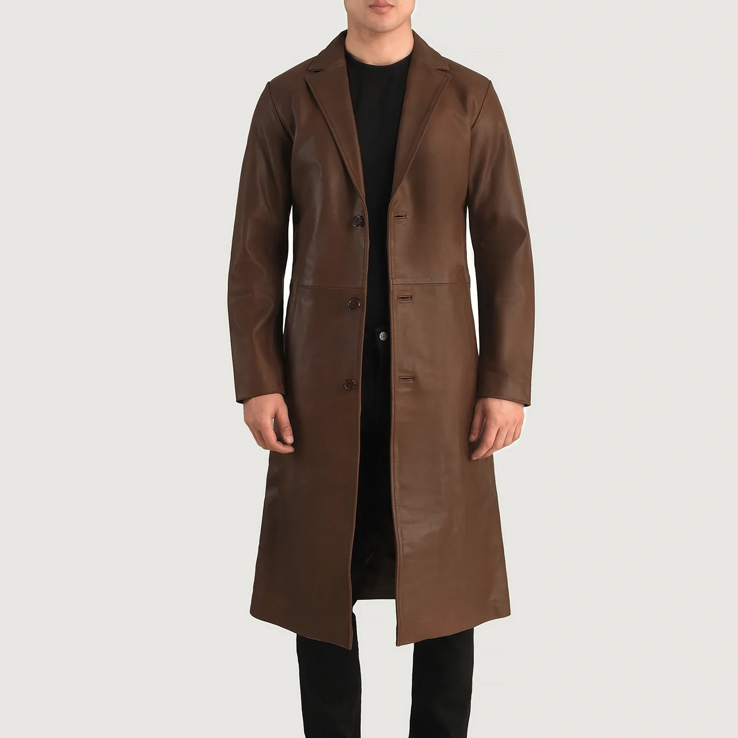 Brown Leather Duster Coat - Free Shipping USA